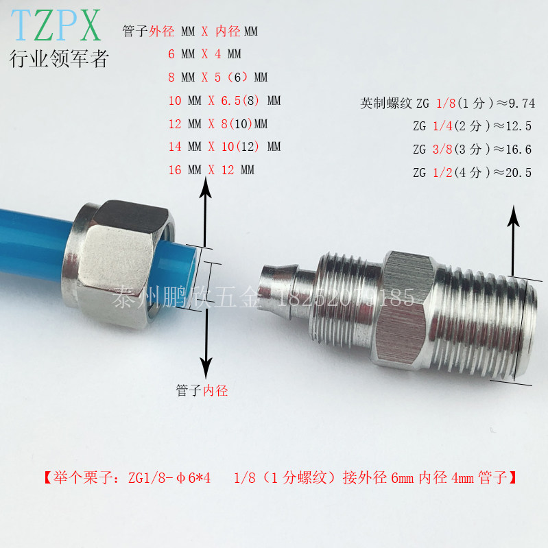 304 rustfrit stål quick-twist connector trachea gevind lige-gennem terminal tetrafluoro tube ...