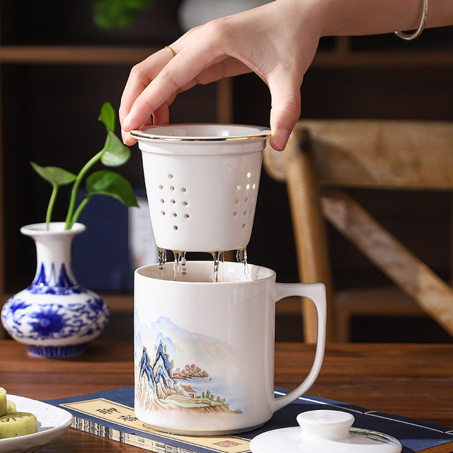 Chinese style ceramic cup with lid, office tea cup with filter, tea ...