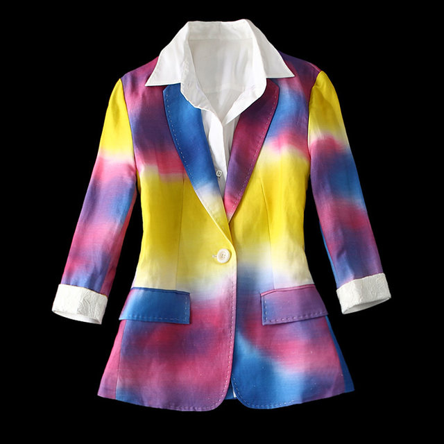 Original casual large-size rainbow flower suit jacket for women 2025 ...