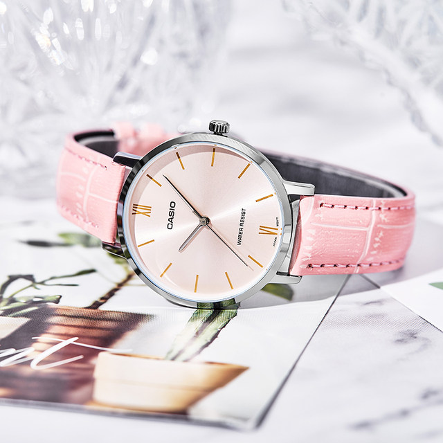 Casio watch women's thin cherry blossom pink simple waterproof quartz ...