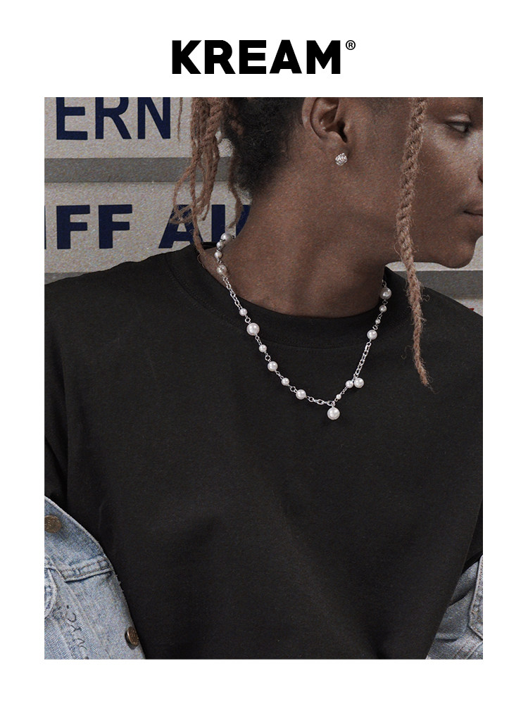Collier Kream en Acier avec Perle - Style Hip Hop Argenté