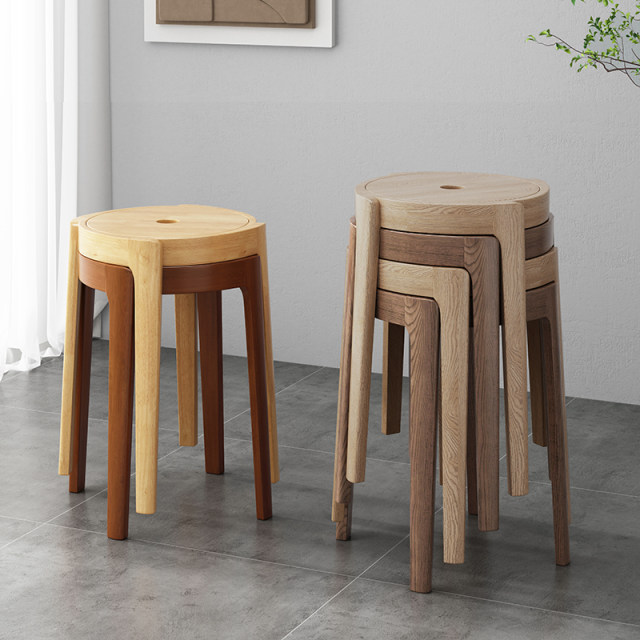 Solid wood stools for home use, stackable dining table stools, high ...