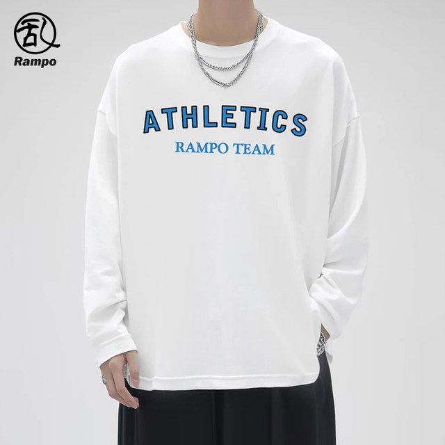 RAMPO/Random Stroper Printed long -sleeved T -shirt Men's Winter American Tide Loose Cotton Men ...