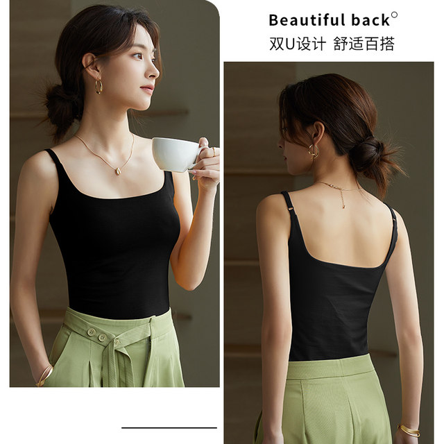 Black small camisole for women with breast pads, summer adjustable ...