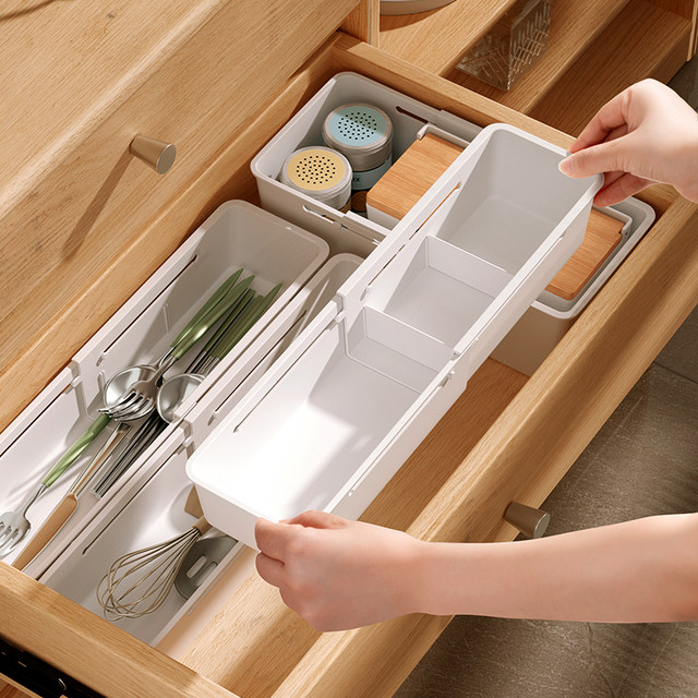 Retractable box kitchen drawer storage box with built-in chopsticks to ...