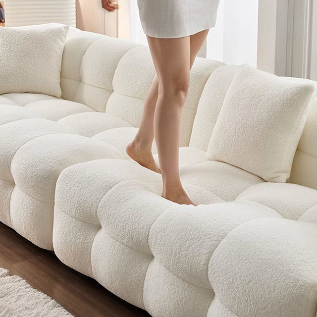 2024 New arrival Cream Cotton Candy Fabric Sofa Puff Straight ...
