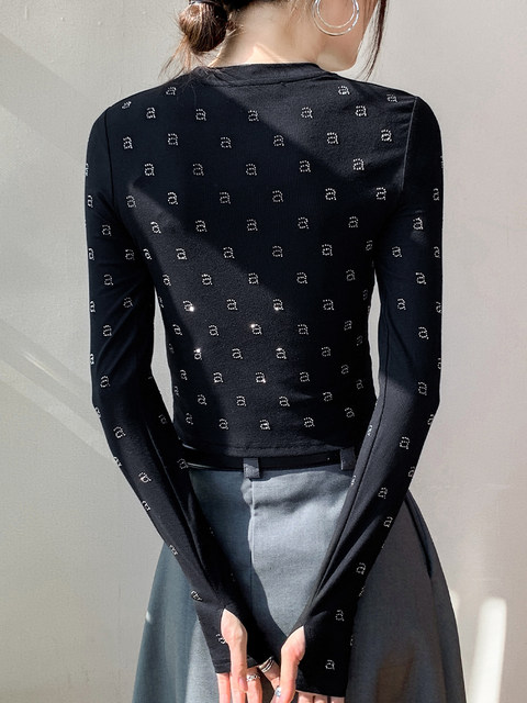 Gebei Shangbing Diamond Long -sleeved T -shirt Female 2024 Early Autumn ...