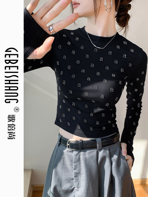 Gebei Shangbing Diamond Long -sleeved T -shirt Female 2024 Early Autumn ...