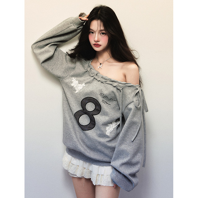 1PStudio Light Flower Gray Gray American Cingard Sweater Women's Autumn ...