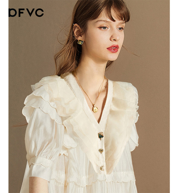 DFVC temperament V -neck lotus leaf bubble sleeve dress female summer ...
