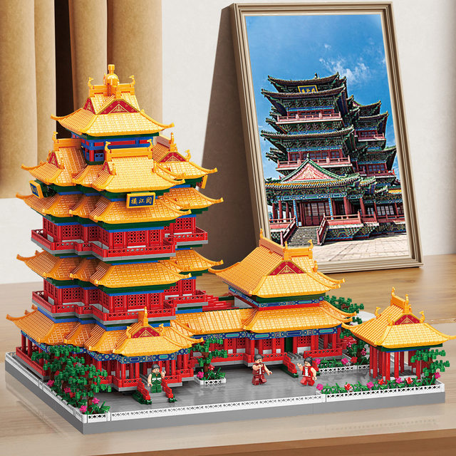 Chinese building blocks Nanjing Yuejiang Tower model adult difficult ...
