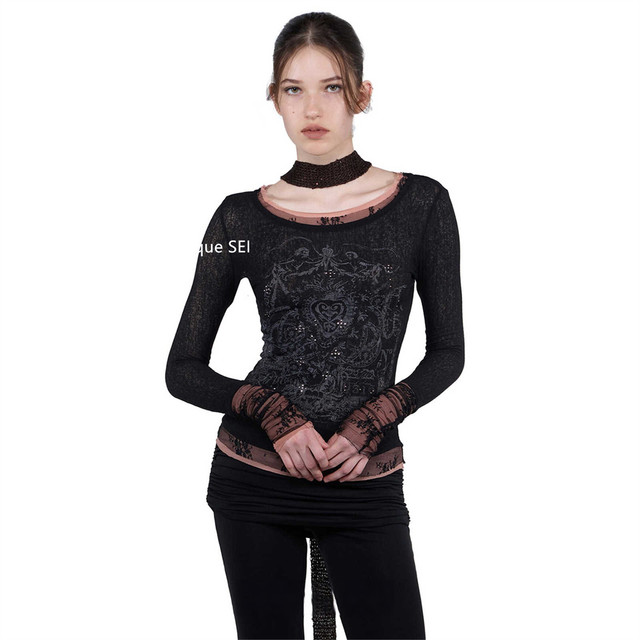 Unique SEI Street retro pure lace splicing fake two versatile slim long ...