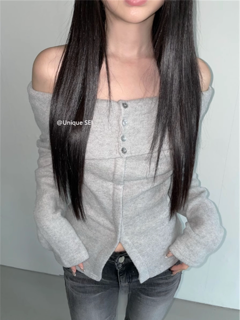 Unique SEI Premium Winter Sexy Button One Shoulder Off Shoulder Lapel ...