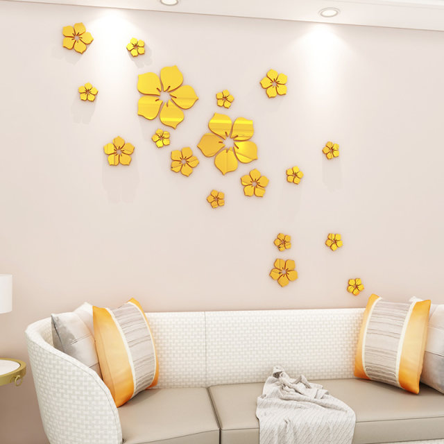 Yark mirror 3D three -dimensional wall sticker flower living room sofa ...