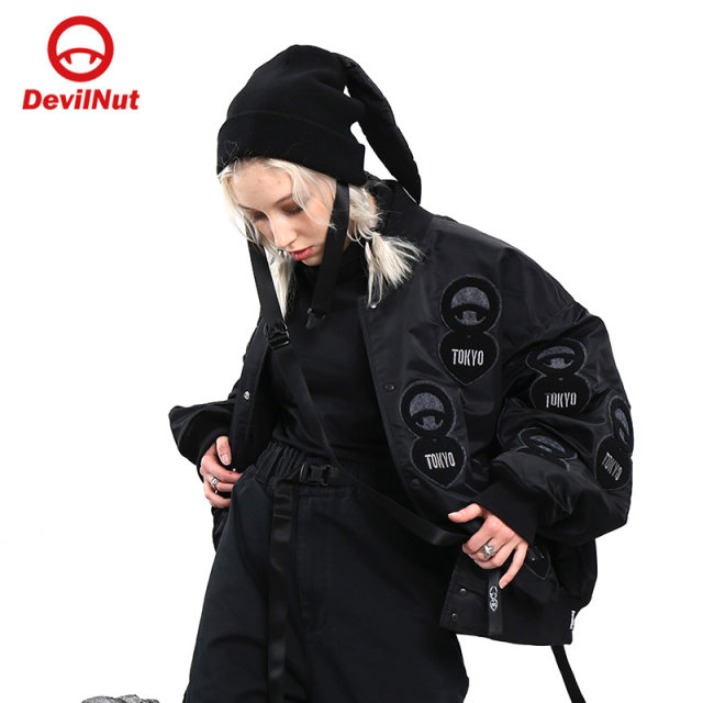 DEVILNUT trendy brand Devil 21 autumn and winter new men's and women's couple retro baseball ...