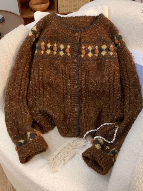 French Rouje Fair Isle Cashmere Sweater Jacket for Women, Autumn and ...