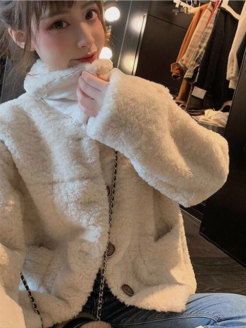 Sheep wool short coat for women 2023 autumn and winter new Korean style versatile short cardigan ...