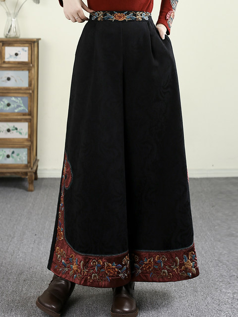 Qianqiu Feiyan Retro Ethnic Style Jacquard Embroider Fleece-Lined Wide ...