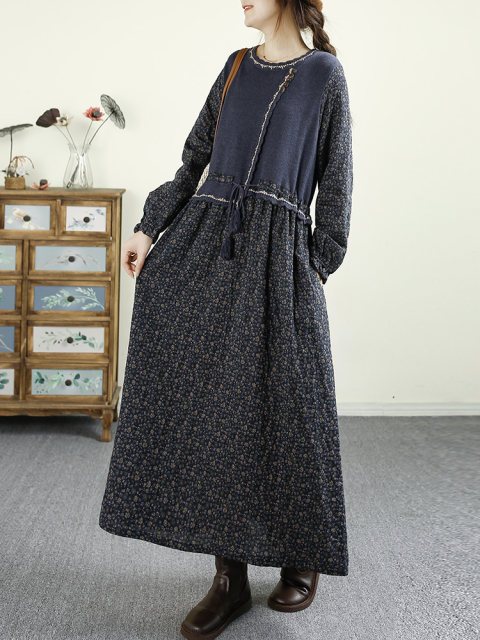 Qianqiu Feiyan Literary Floral Dress Women's 25 Autumn New Loose Waist ...