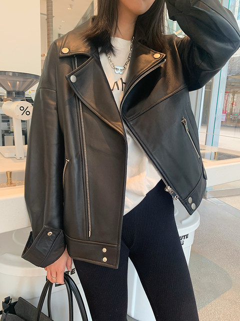 High-end 2025 spring new sheepskin leather leather motorcycle American ...