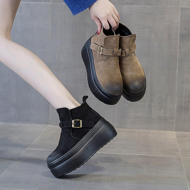 Matte cowhide fried street thick-soled short boots for women to ...