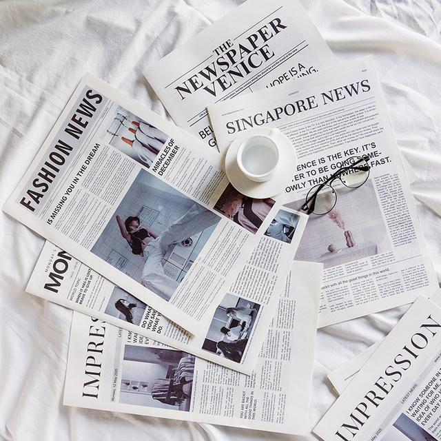 ins simple English newspaper photo live broadcast props B&B home ...