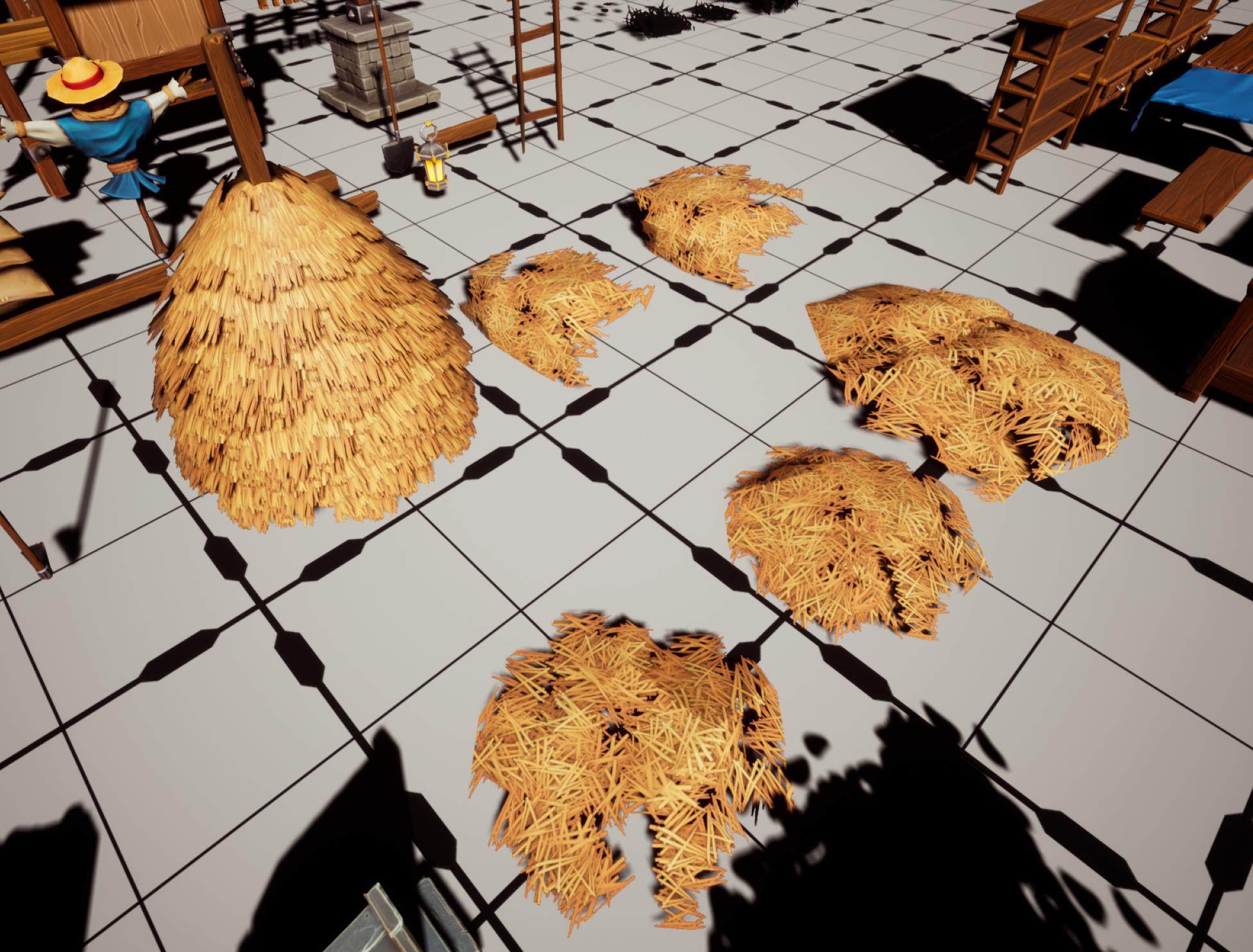 UE4/UE5 stylized flowers, wooden barrels, beds, carpets, potions, straw ...