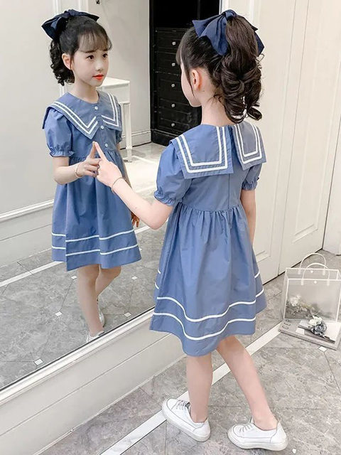 Girls' college style dress 2025 summer new style mid-large children's ...