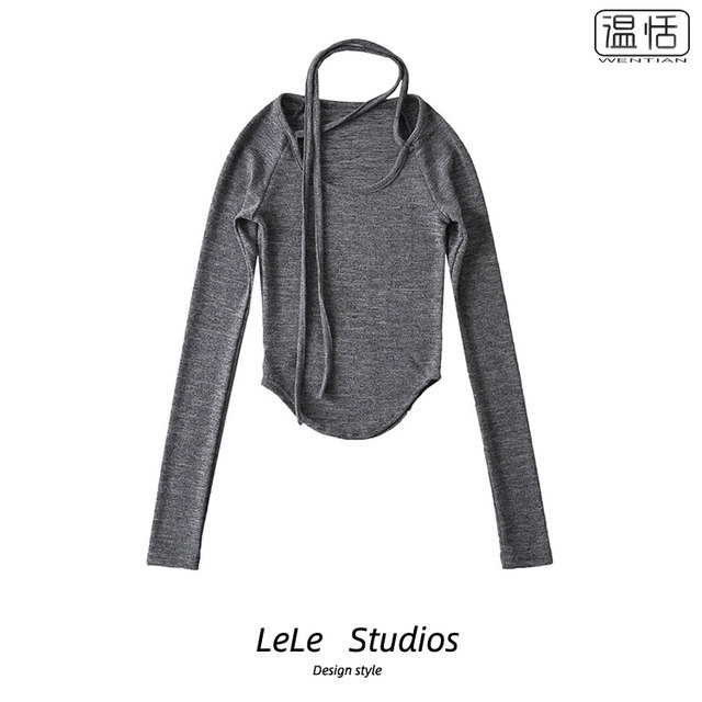 Pure wanton style sexy hanging neck ribbon long -sleeved long -sleeved ...