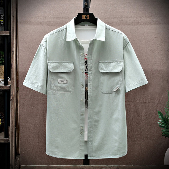 Summer workwear denim shirt men's short-sleeved casual loose inch shirt ...