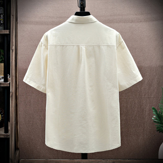 Summer workwear denim shirt men's short-sleeved casual loose inch shirt ...