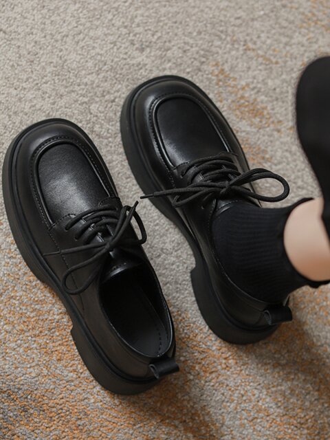 Leather lace Leaf shoes female 2024 spring and autumn new versatile jk ...