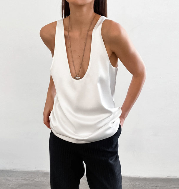 Spicy girl deep U-collar color satin drooping smooth camisole camisole ...