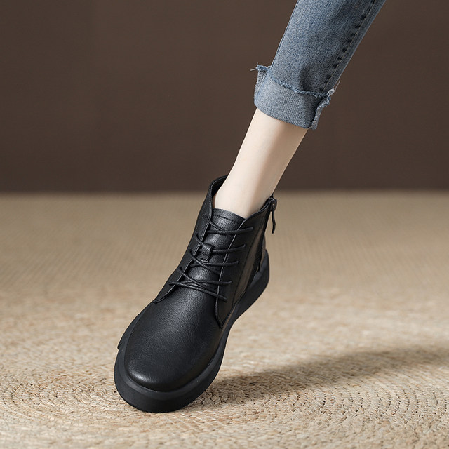 Genuine Leather Martin Boots Women's Soft Sole Soft Surface Retro ...