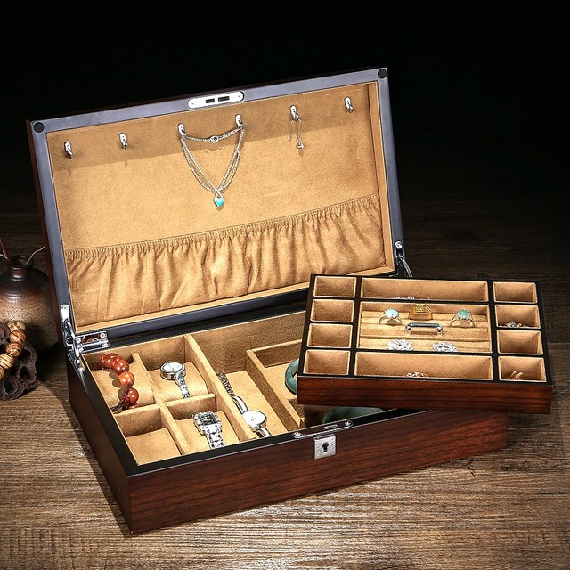 Zebra wood jewelry box with lock multi-layer jewelry watch jewelry ...