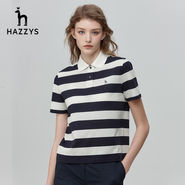Hazzys official summer women's casual striped Polo shirt fashionable Korean style loose short ...