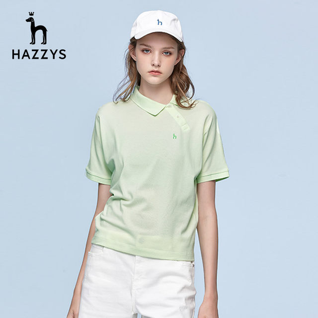Hazzys Haggis summer new women's solid color polo neck T-shirt short-sleeved loose top T-shirt ...