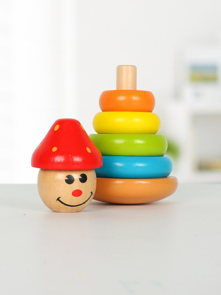 Mie lu Clown Tower Houten Stapeltoren - Regenboog Paddestoel Puzzel