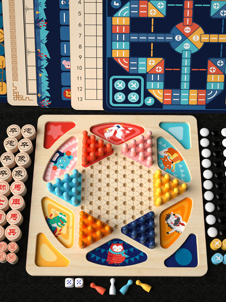 Moondog Wooden Flying Chess & Checkers - 5-in-1ファミリーゲームセット