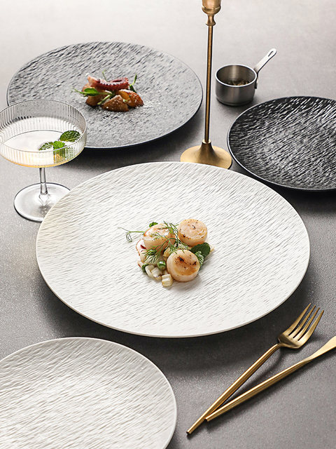 Ceramic steak plate, high-end western food plate, round plate, home ...