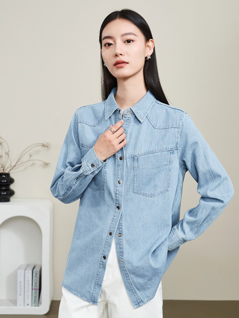 Yiyang Pure Cotton Retro Hong Kong Style Denim Shirt Women's 2025 ...