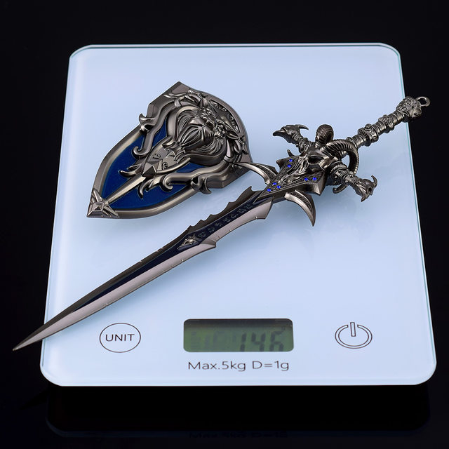 22CM World of Warcraft game peripheral weapon model Frostmourne shield and sword set all-metal ...