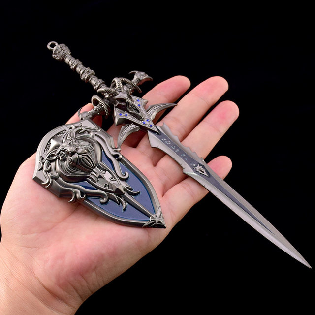 22CM World of Warcraft game peripheral weapon model Frostmourne shield and sword set all-metal ...
