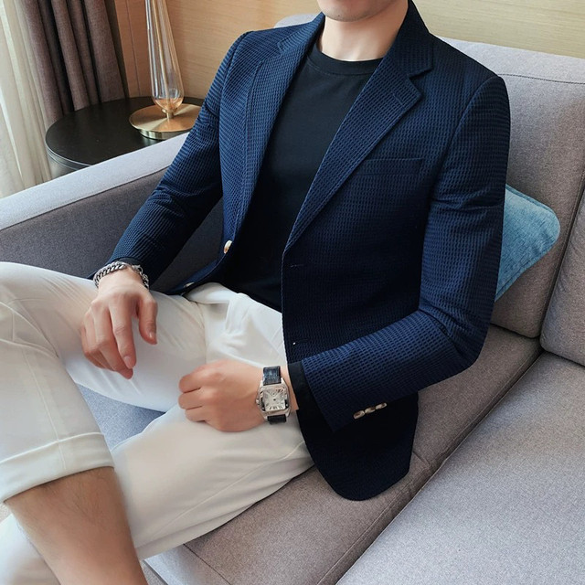 Walv Gele casual suit Men's sleeve decoration business casual fashion ...