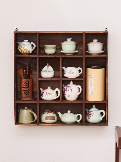 Solid wood tea set Chinese multipoles wall wall -hung storage Bogu ...