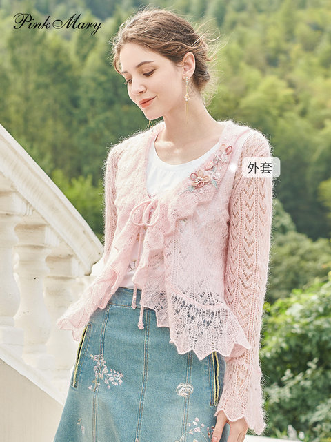 Pink Mary knitted jacket for women 2024 spring new style personalized ...