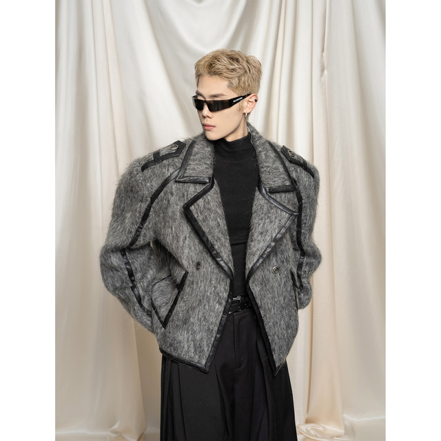 DBWDoublewin24FW Casual Elegant Shoulder Pad Jacket Men's Short Woolen ...