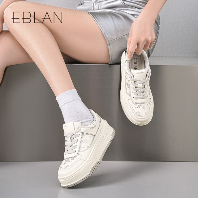 EBLAN/Yiban thick-soled height-increasing white shoes 2024 autumn new ...