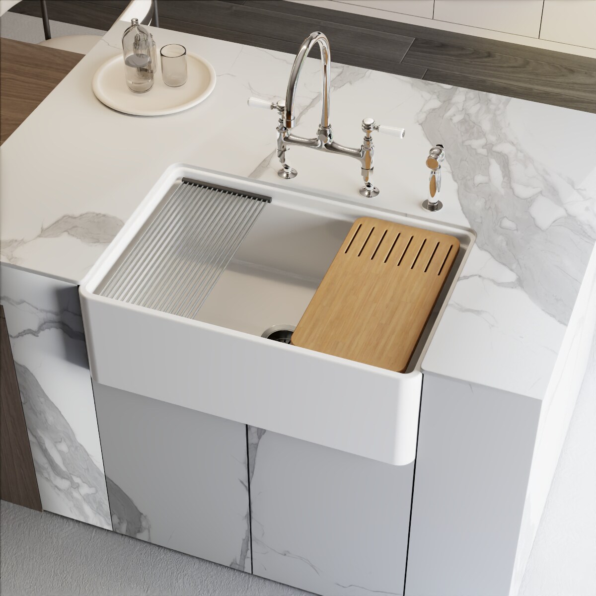 American Front Semi-Embedded Basin Open Kitchen Ceramic Sink Vegetable ...