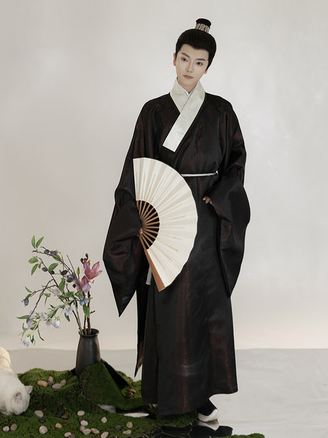 Qing Rugu's original cabbage Hanfu Ming Taoist robe collar black solid ...